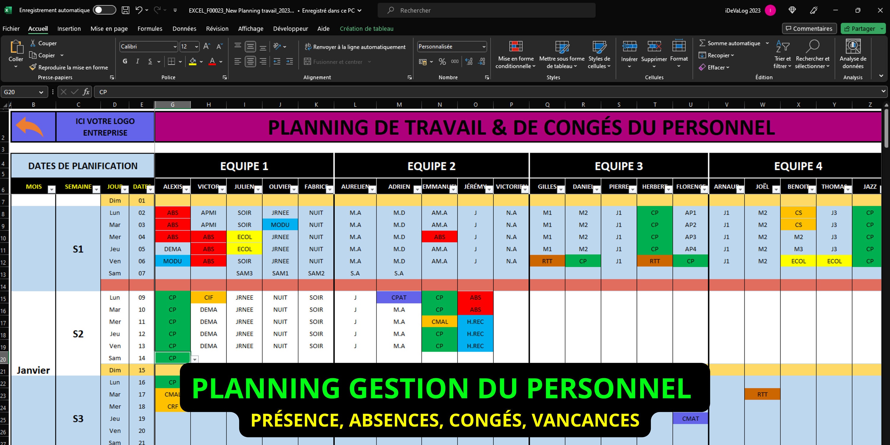 Work Planning, Holidays and Absences on Excel / Work Planning on Excel ...