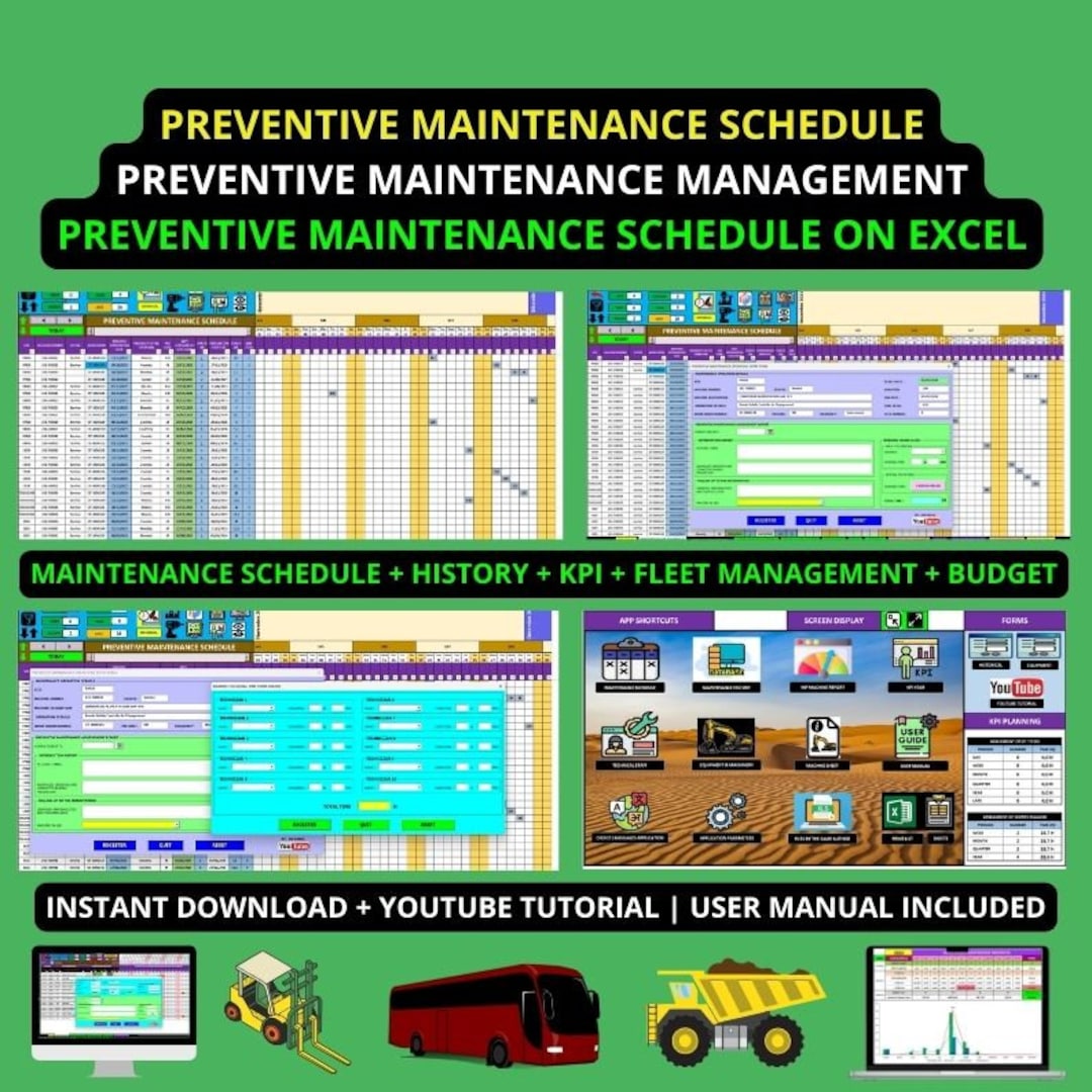Preventive Maintenance Management Application on Excel / CMMS on Excel / Preventive Maintenance ...