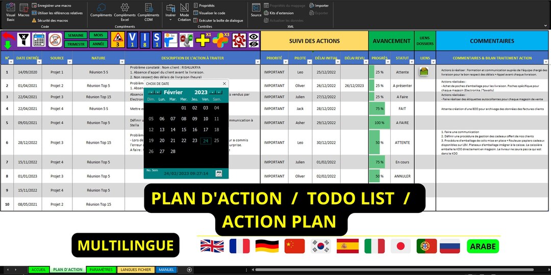 Multi-language Excel Action Plan, Task List / TODO List / Action ...