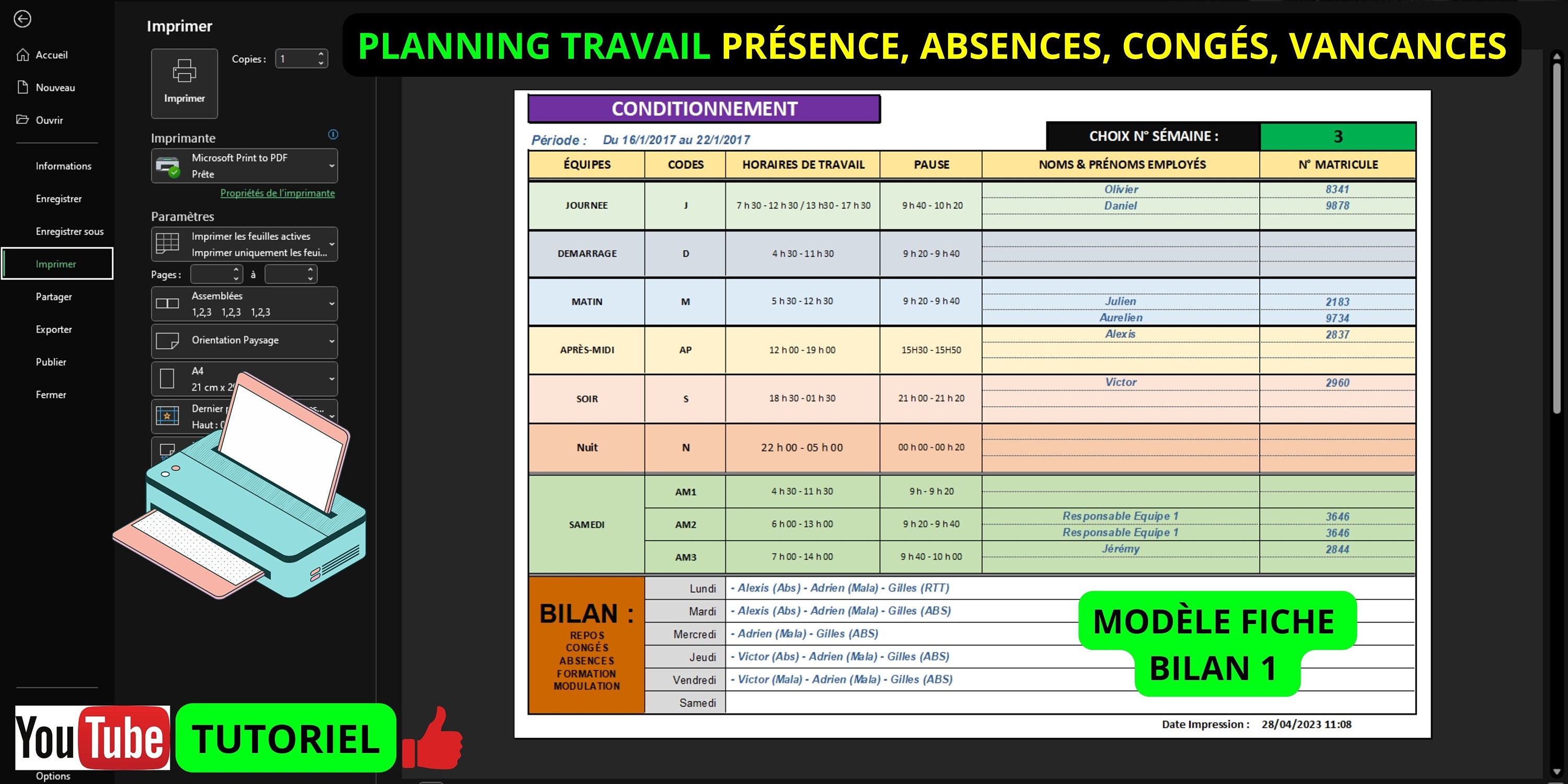 Work, Leave and Absence Planning in Excel / Work Planning in Excel ...