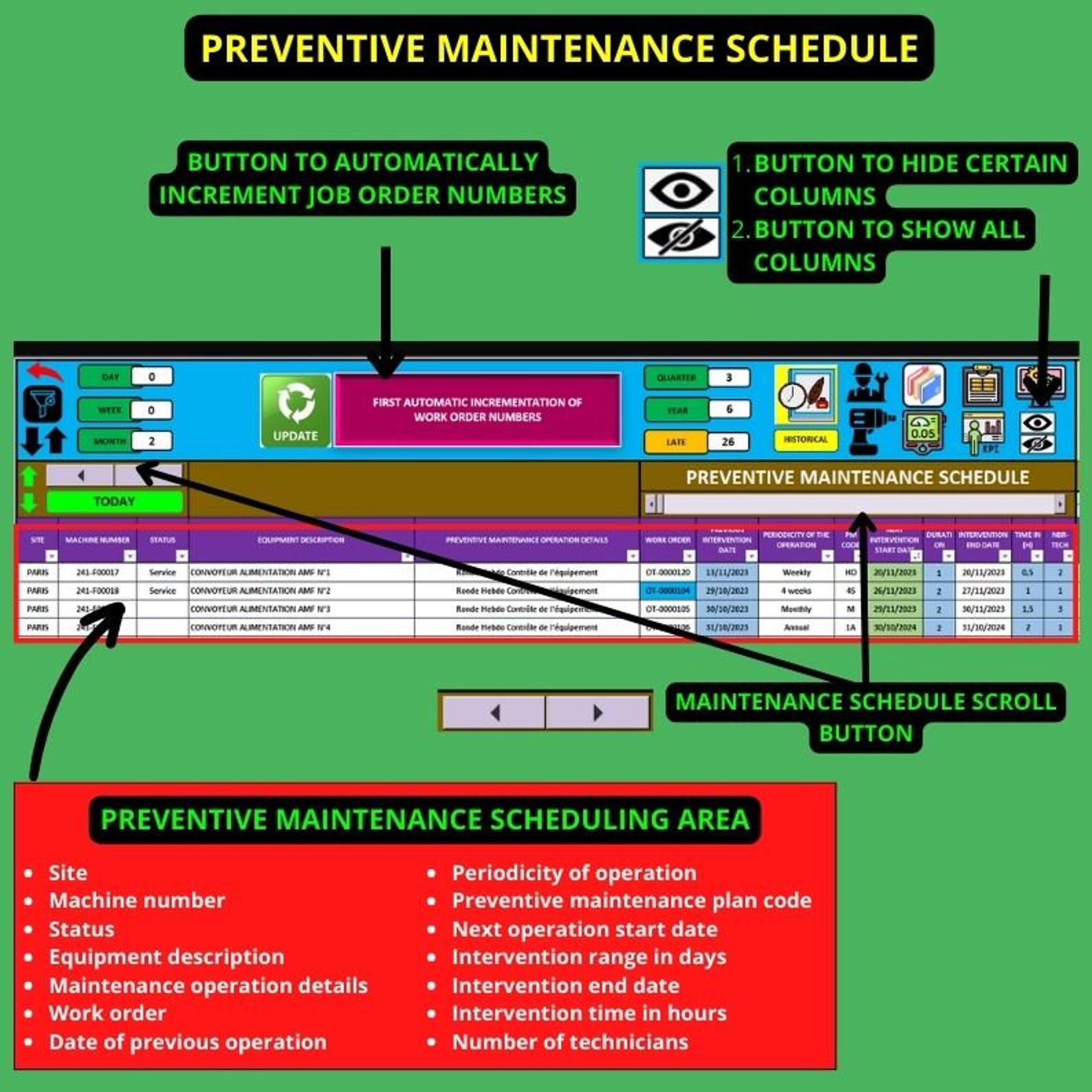 Preventive Maintenance Management Application on Excel / CMMS on Excel ...