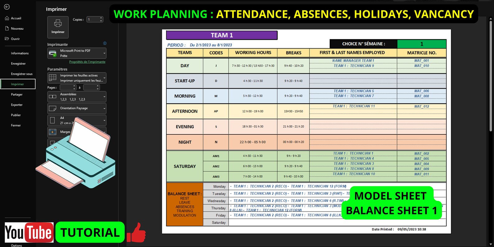 Work Schedule Excel | Work Planning Excel | Excel Staff Planning ...