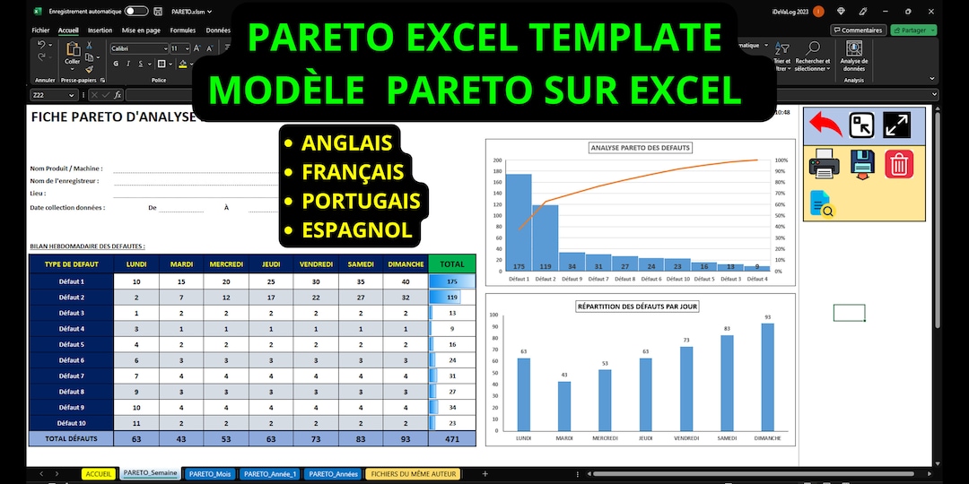 PARETO Chart Excel Template PARETO Fault and Defect Analysis Tool ...