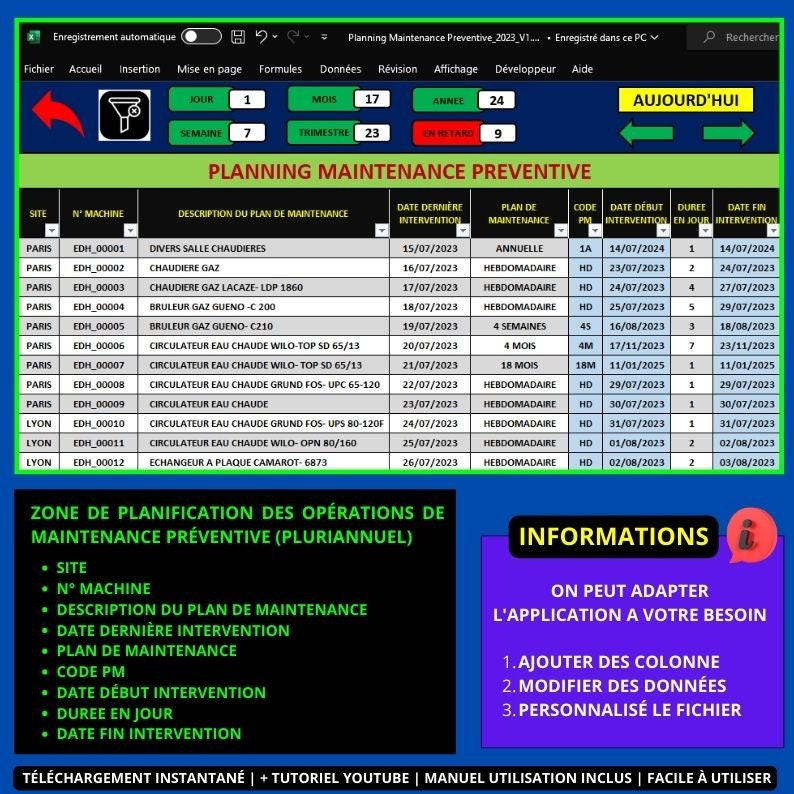 Gestion de la maintenance préventive sur Excel / Maintenance préventive ...