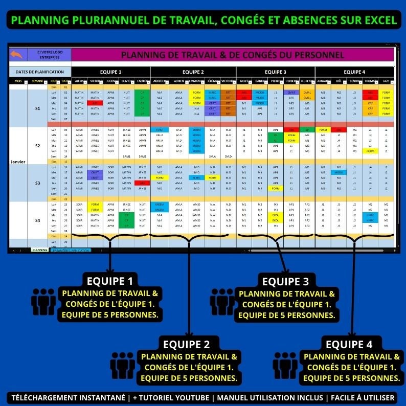 Work Schedule, Leave and Absences in Excel / Work Schedule in Excel ...