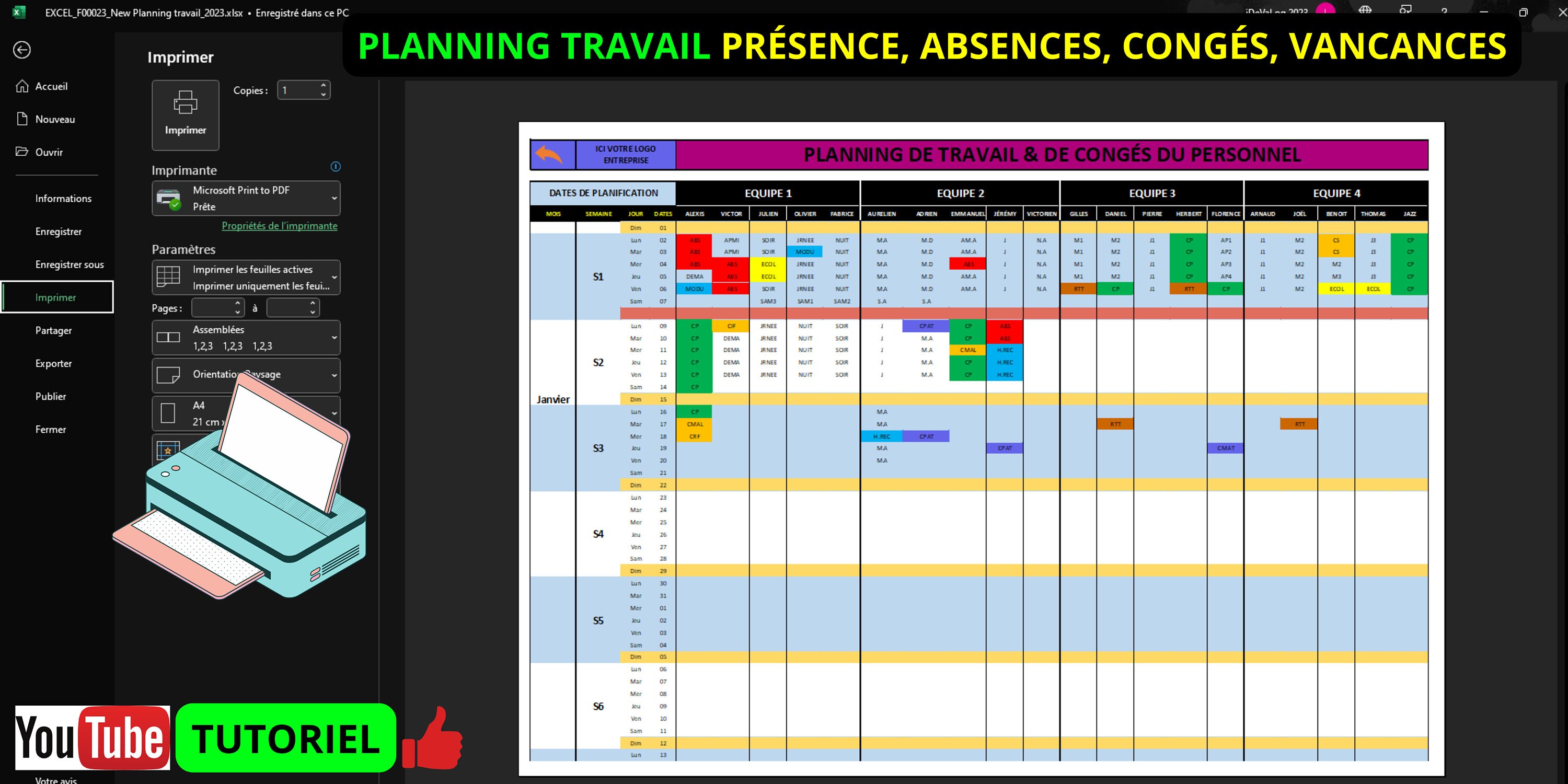 Work Planning, Holidays and Absences on Excel / Work Planning on Excel ...