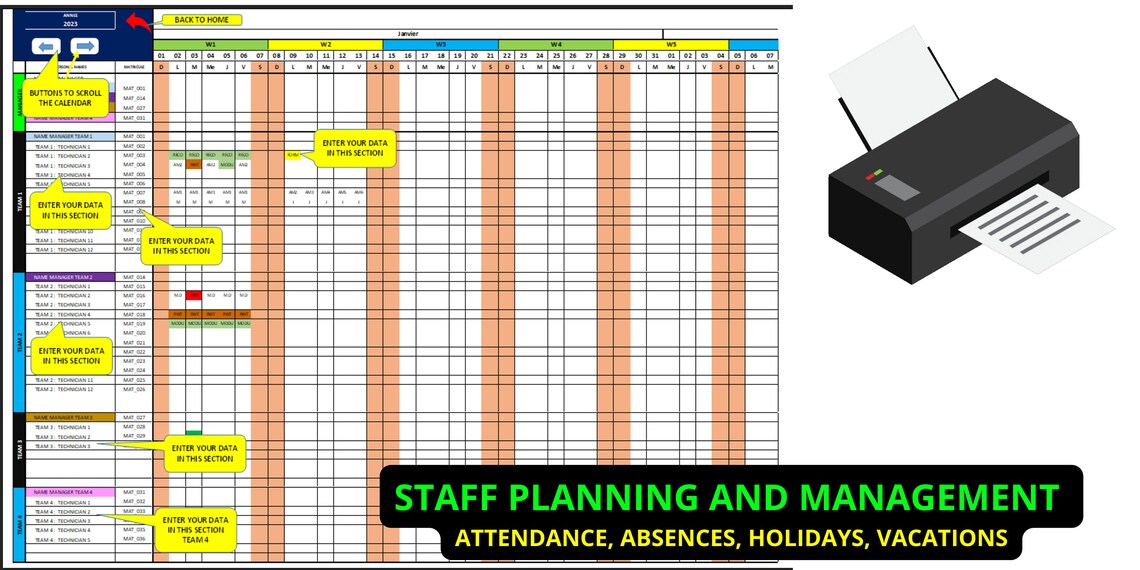 Work Schedule Excel | Work Planning Excel | Excel Staff Planning ...