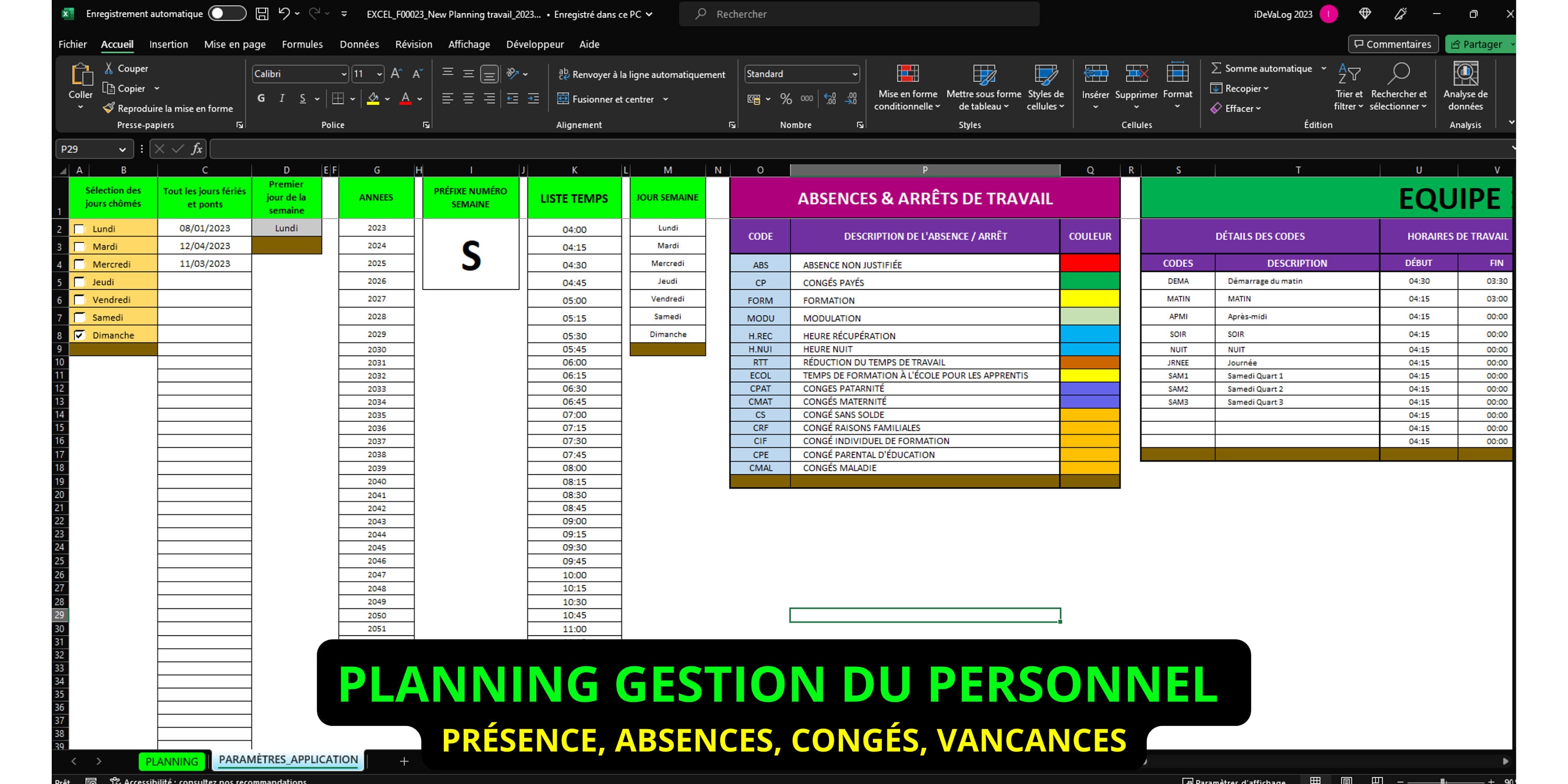 Work Planning, Holidays and Absences on Excel / Work Planning on Excel ...
