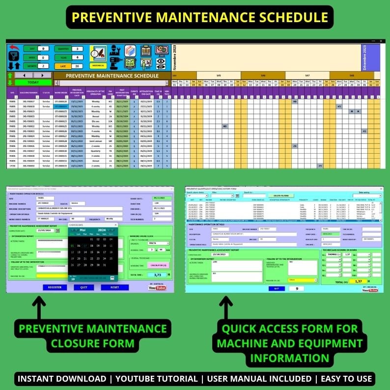 Preventive Maintenance Management Application on Excel / CMMS on Excel ...
