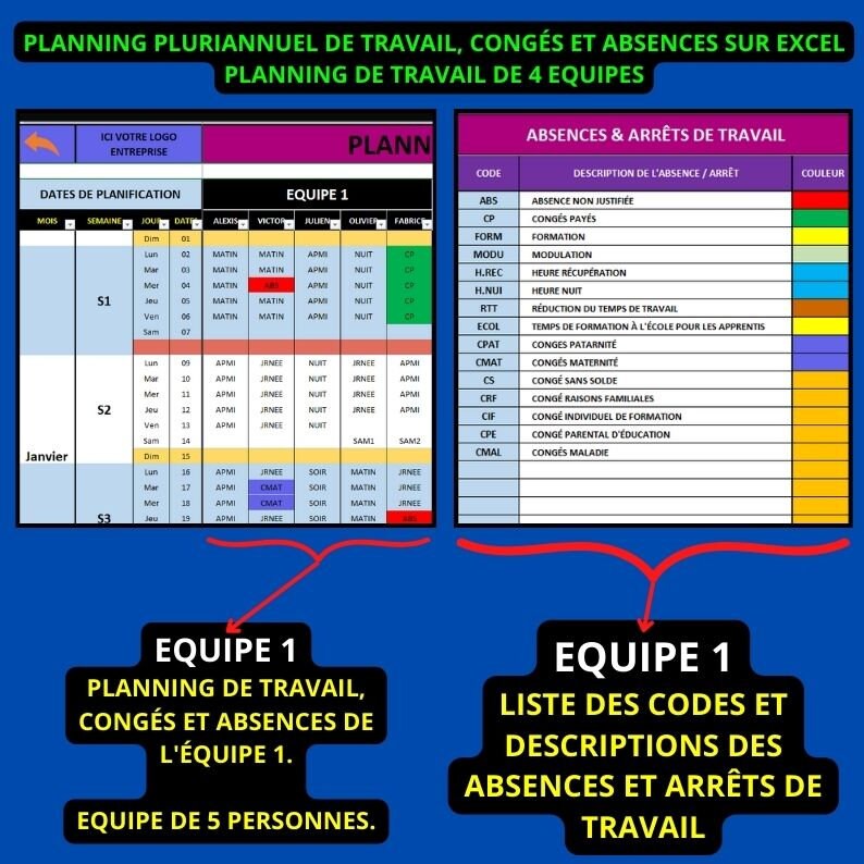 Work Schedule, Leave and Absences in Excel / Work Schedule in Excel ...