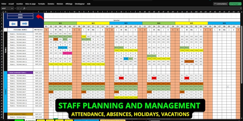 Work Schedule Excel | Work Planning Excel | Excel Staff Planning ...