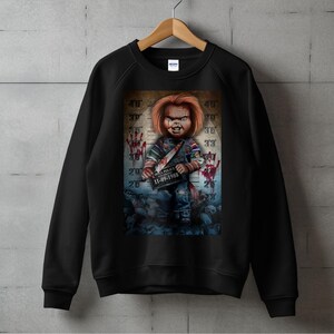 Chucky Horror Doll Mugshot Graphic Sweatshirt, Chucky Print, Vintage Scary Sweatshirt, Unique ...