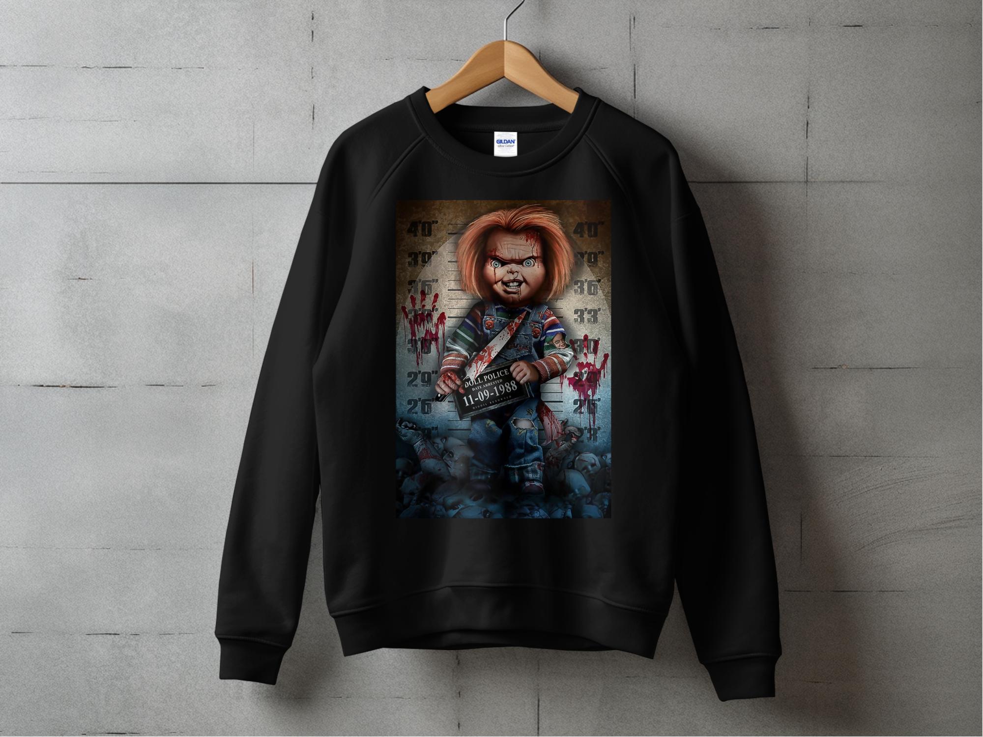 Chucky Horror Doll Mugshot Graphic Sweatshirt, Chucky Print, Vintage ...