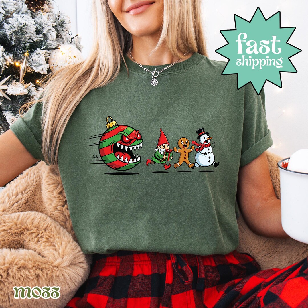 Comfort Colors® Christmas Pacman Shirt, Christmas Ornament Tee, Xmas ...