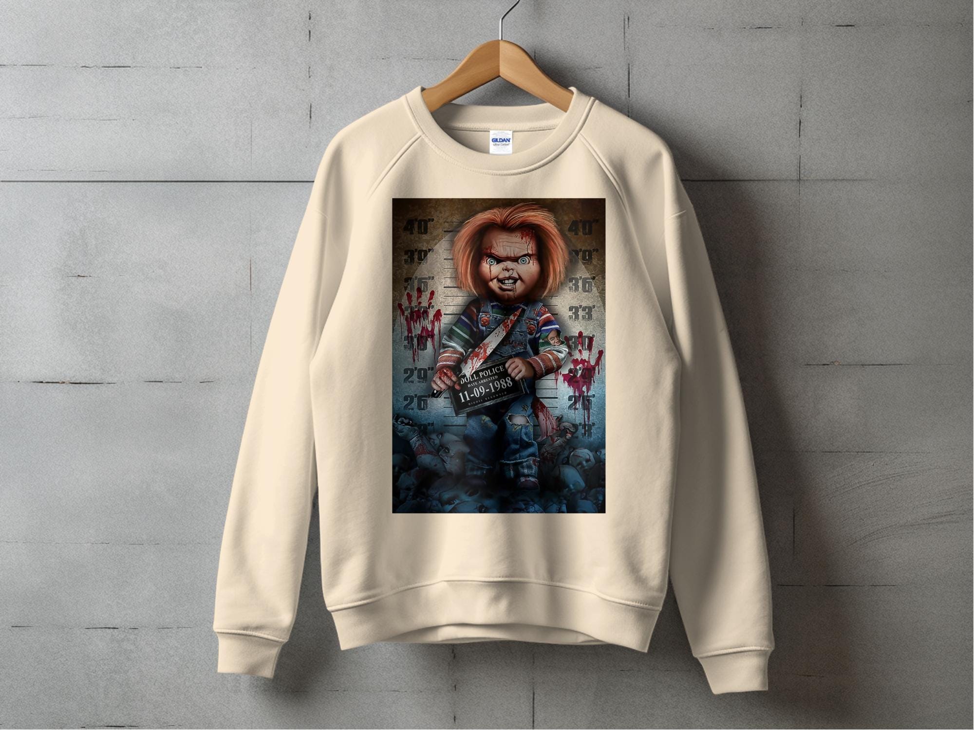 Chucky Horror Doll Mugshot Graphic Sweatshirt, Chucky Print, Vintage ...