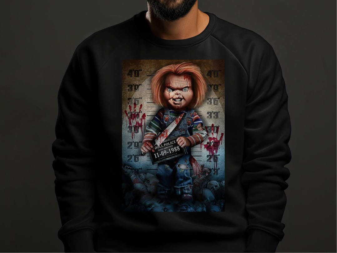 Chucky Horror Doll Mugshot Graphic Sweatshirt, Chucky Print, Vintage ...