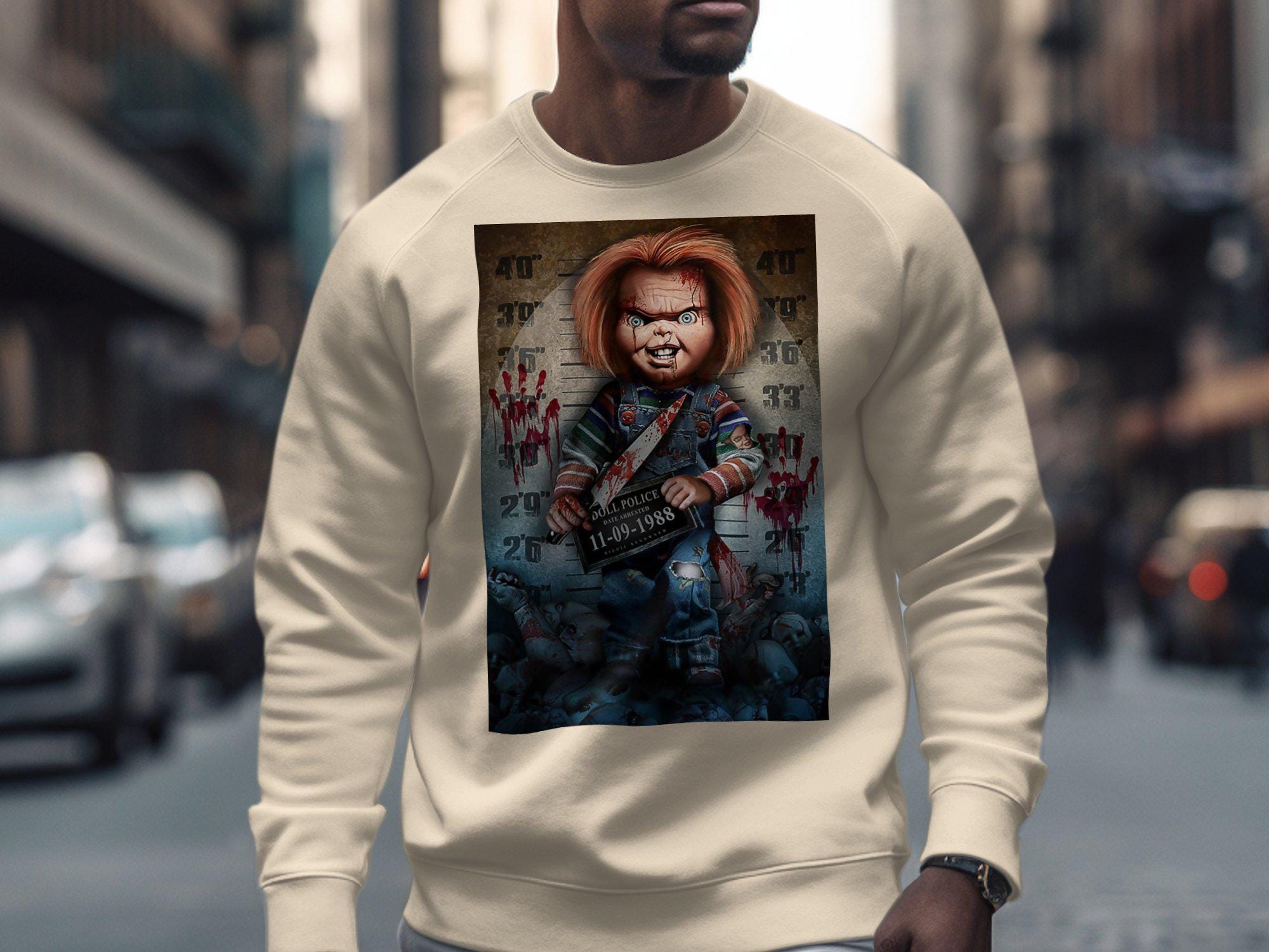 Chucky Horror Doll Mugshot Graphic Sweatshirt, Chucky Print, Vintage ...