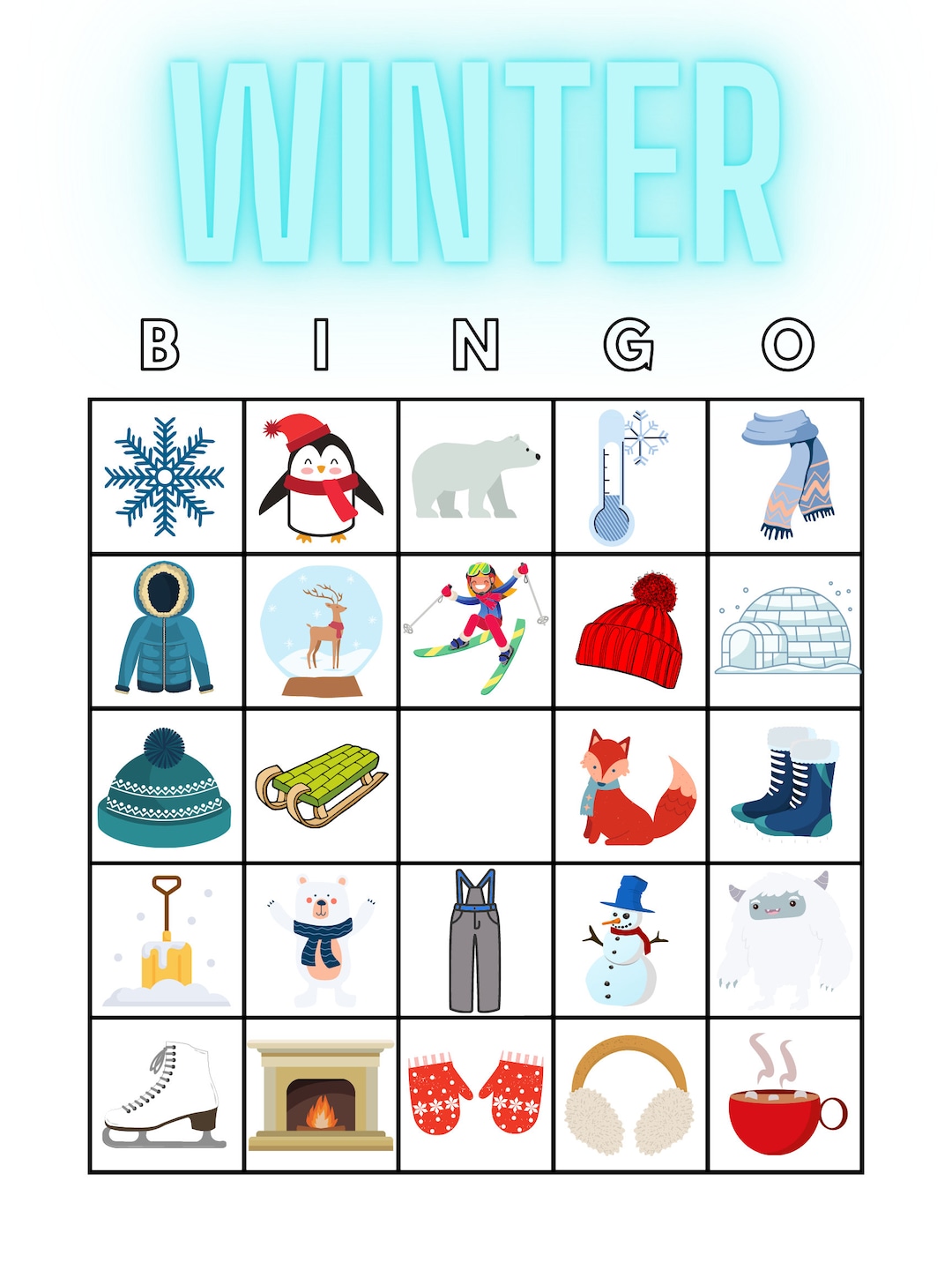 Printable Winter Bingo Board - Etsy