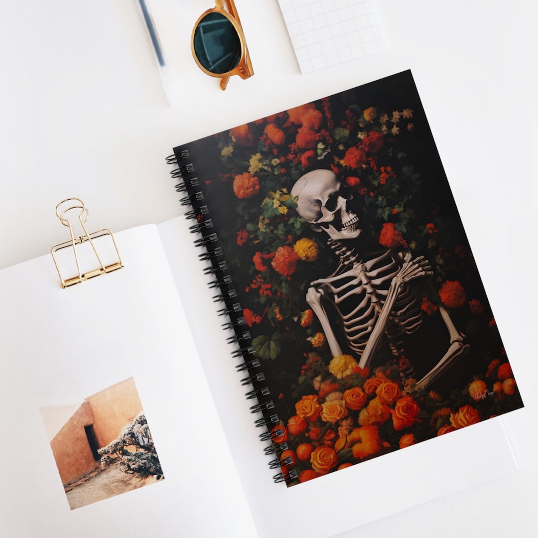 Skeleton Spiral Notebook | Skull Ruled Line Journal, Aesthetic Unique ...