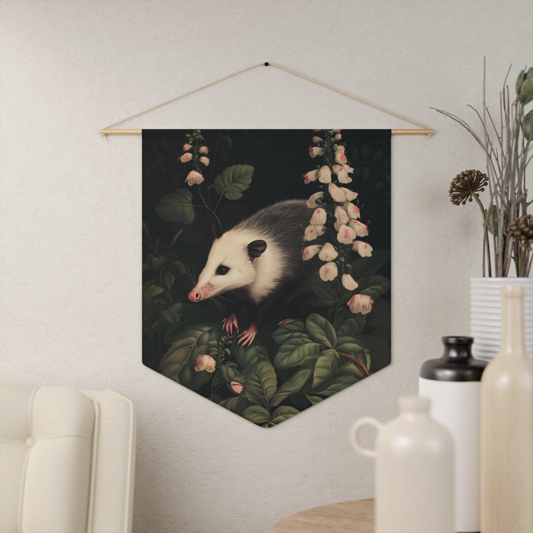 Opossum Fabric Pennant | Botanical Wall Art, Dark Academia Home Decor ...