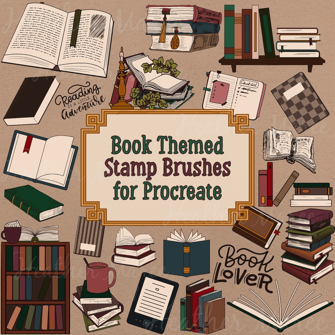 Book Stamps for Procreate | Bookish Brush Bundle, Procreate Coloring ...