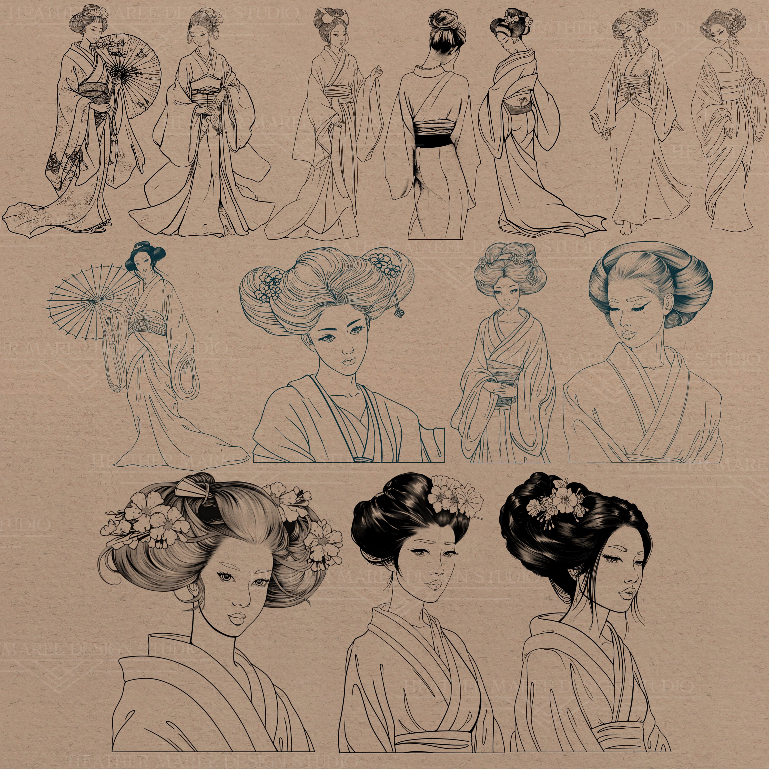 Geisha Stamps for Procreate Japanese Procreate Brushes Asian - Etsy