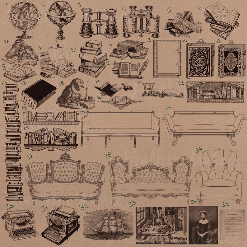 Dark Academia Stamps for Procreate | Book Brushes, Furniture Stamp ...