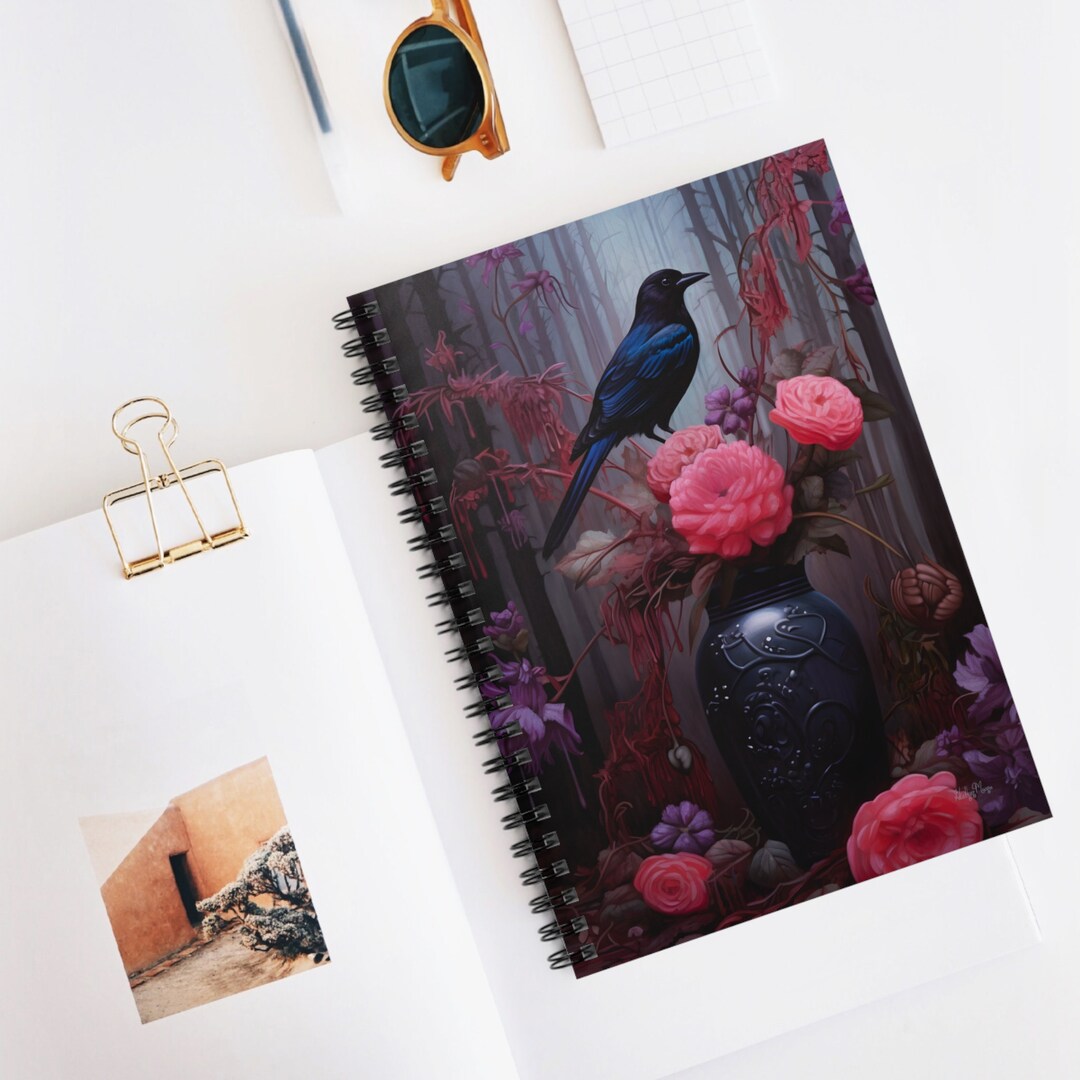 Crow's Twilight Sonata Spiral Notebook Aesthetic Botanical Diary, Gothic Manifestation Journal ...