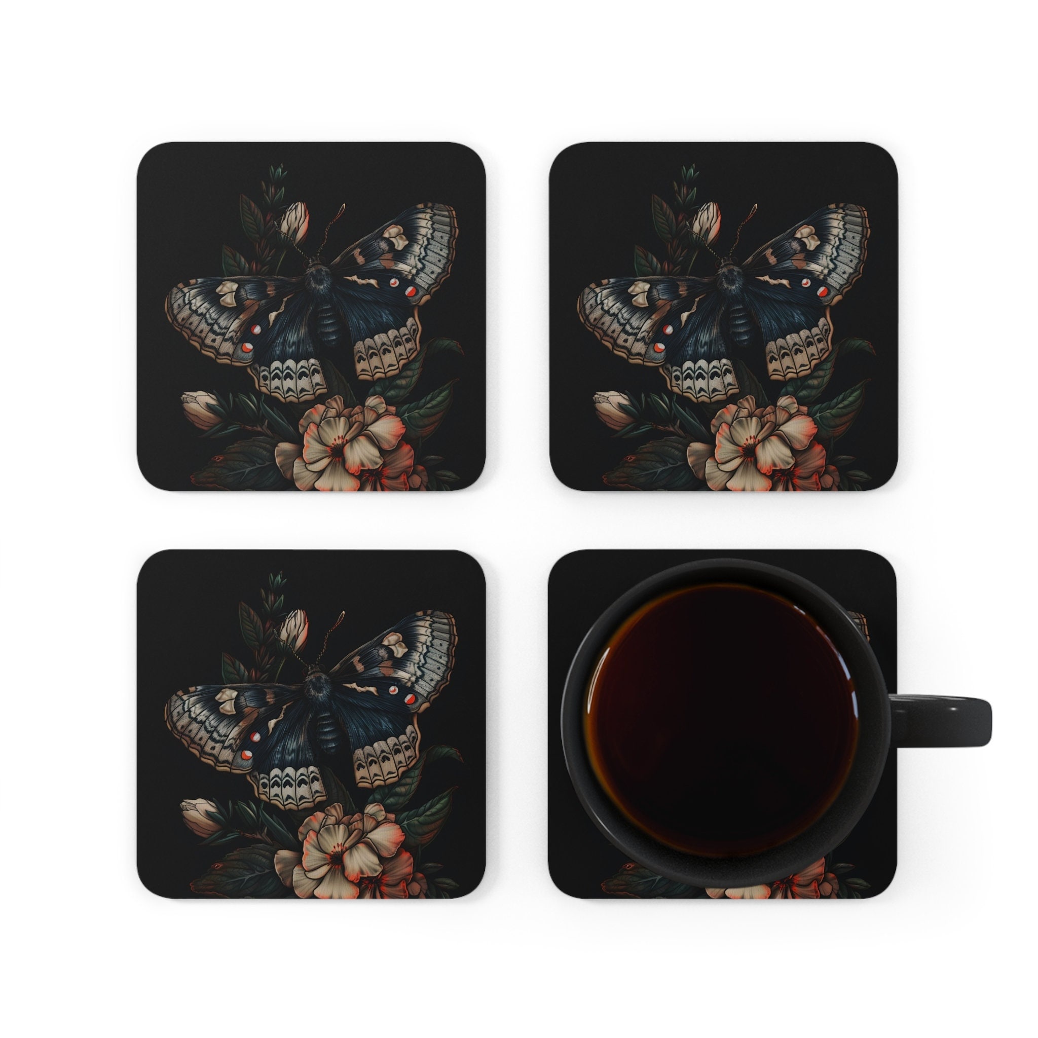 Moth Cork Coaster Set of 4 Dark Academia Home Decore, Gothic Decor ...