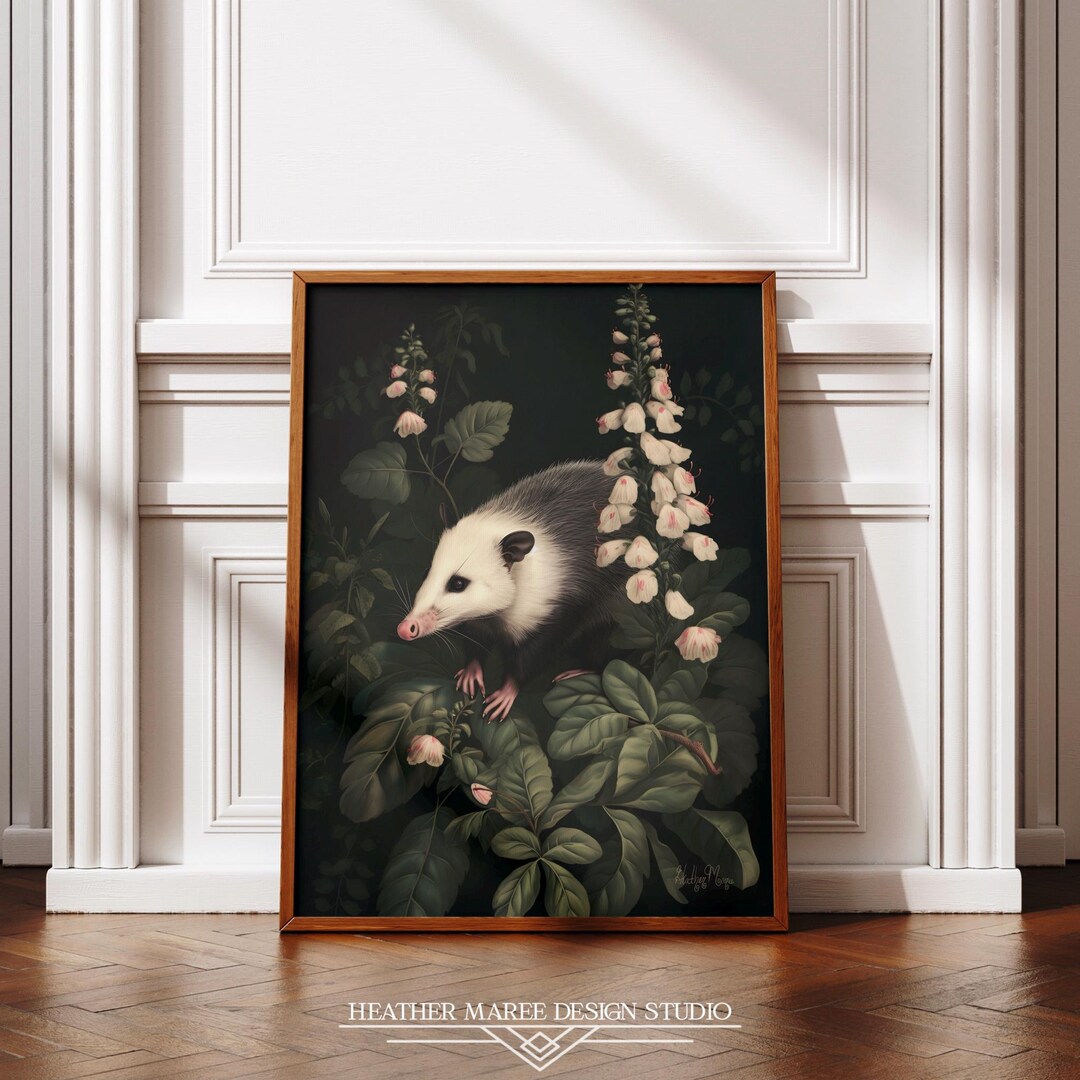 Opossum With Flowers | Unframed Wall Art Prints, Dark Botanical Prints ...