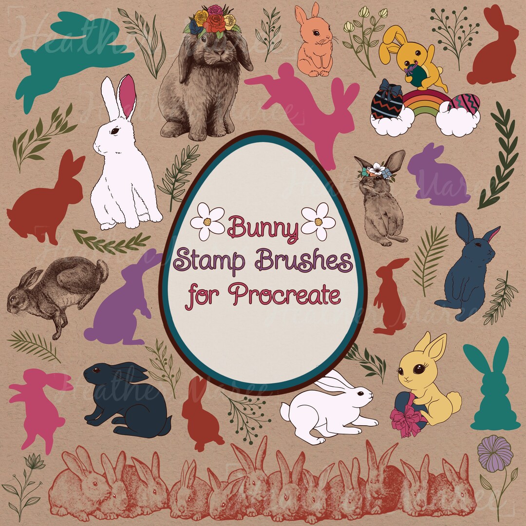 Procreate Rabbit Stamps, Easter Bunny Procreate Stamps, Rabbit Brushes ...