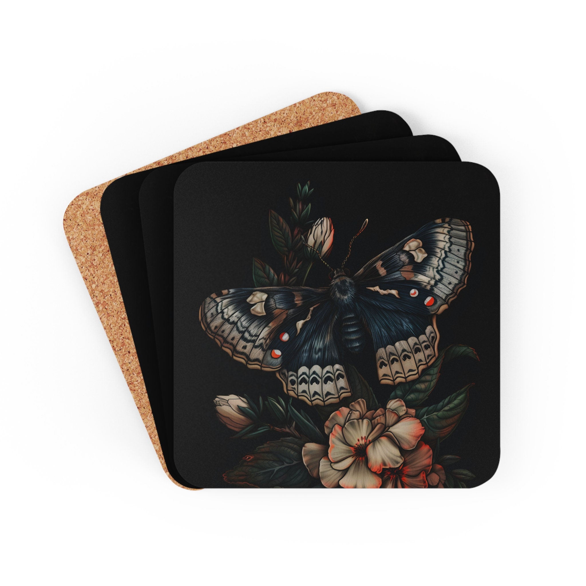 Moth Cork Coaster Set of 4 Dark Academia Home Decore, Gothic Decor ...