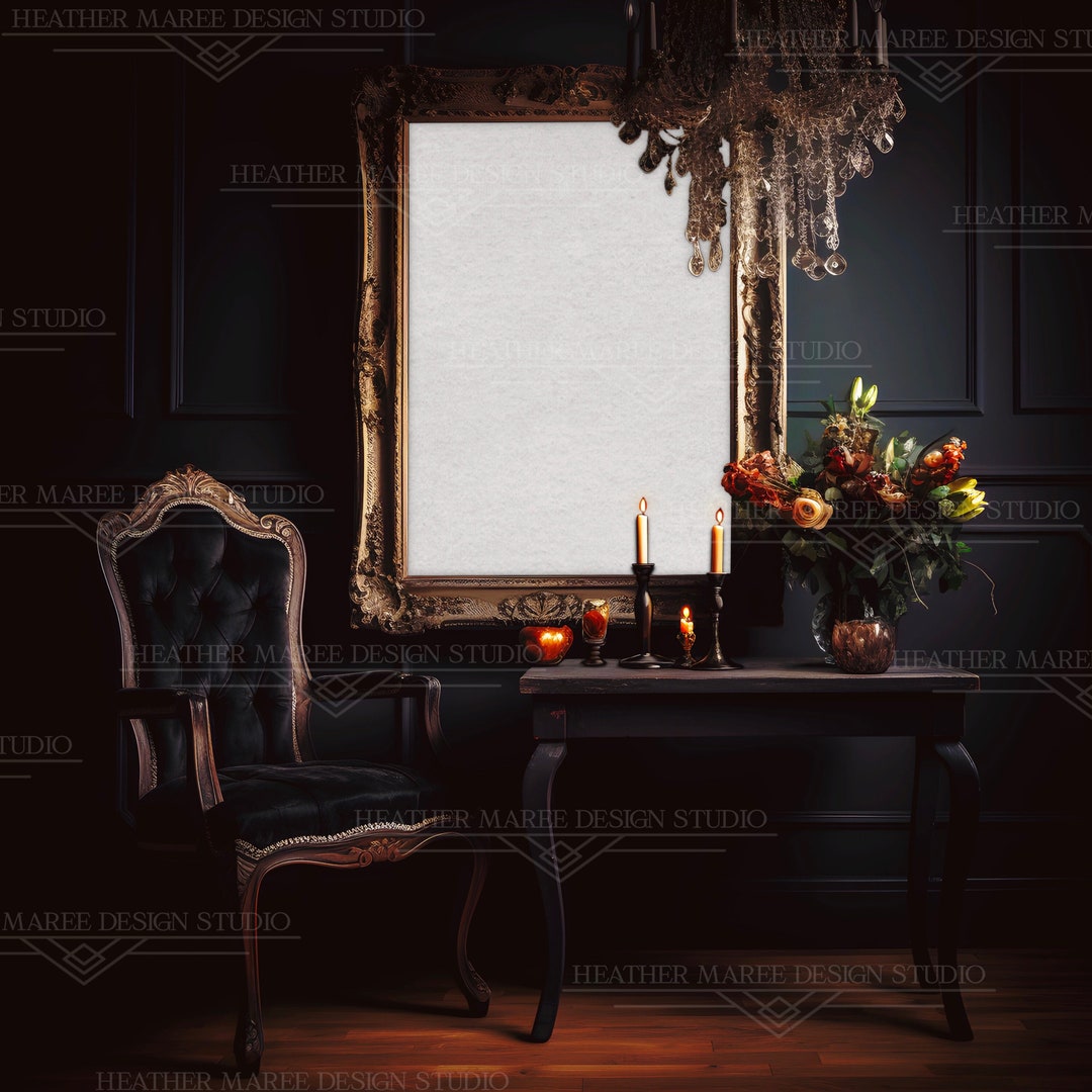 Gothic Framed Art Mockup, Vintage Art Mock Up, Moody Frame Mockup, Antique Frame Mockup, Dark ...