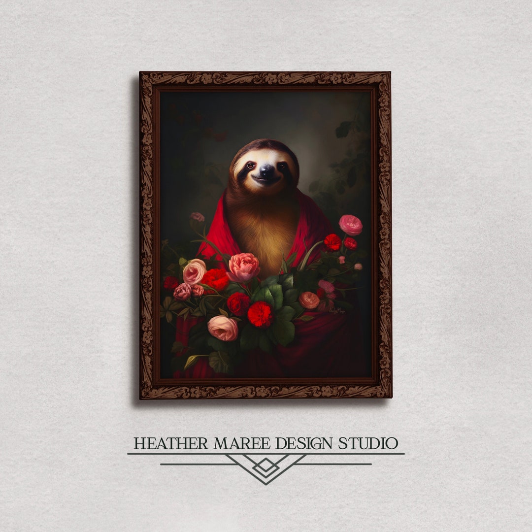 Sloth Portrait | Contemporary Fine Art Prints, Bohemian Home Decor, Red ...