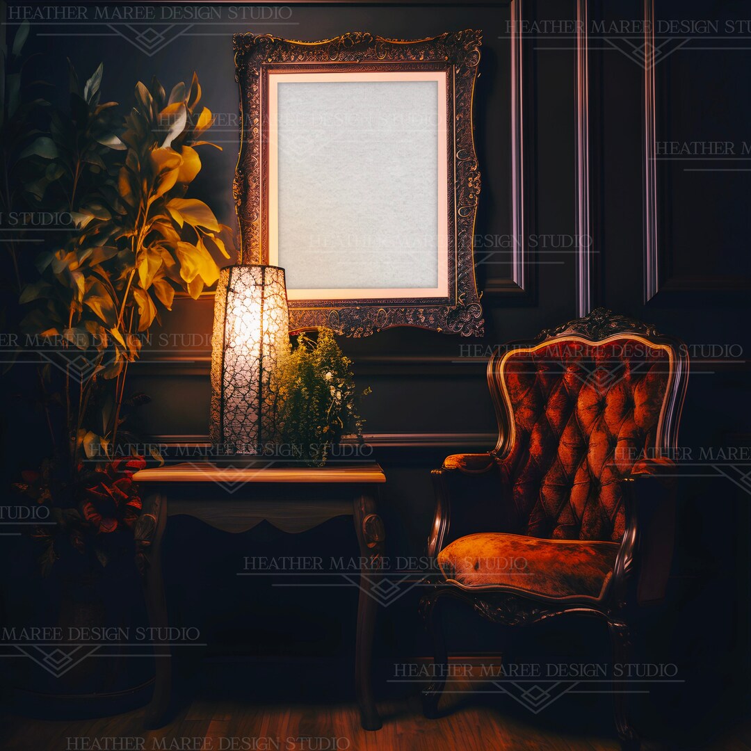 Gothic Framed Art Mockup, Vintage Art Mock Up, Moody Frame Mockup, Antique Frame Mockup, Dark ...