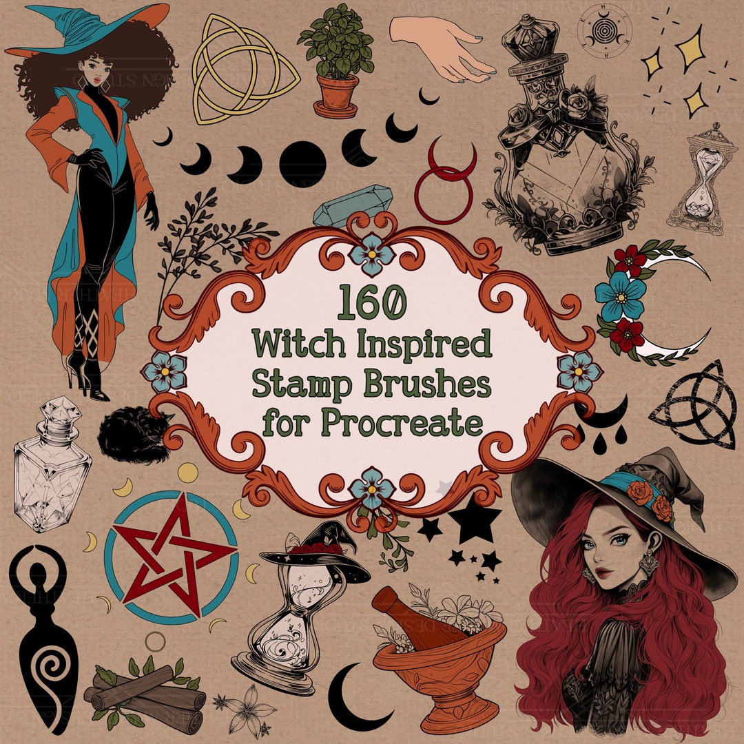 Witch and Wicca Stamps for Procreate | Procreate Coloring Pages, Tattoo ...