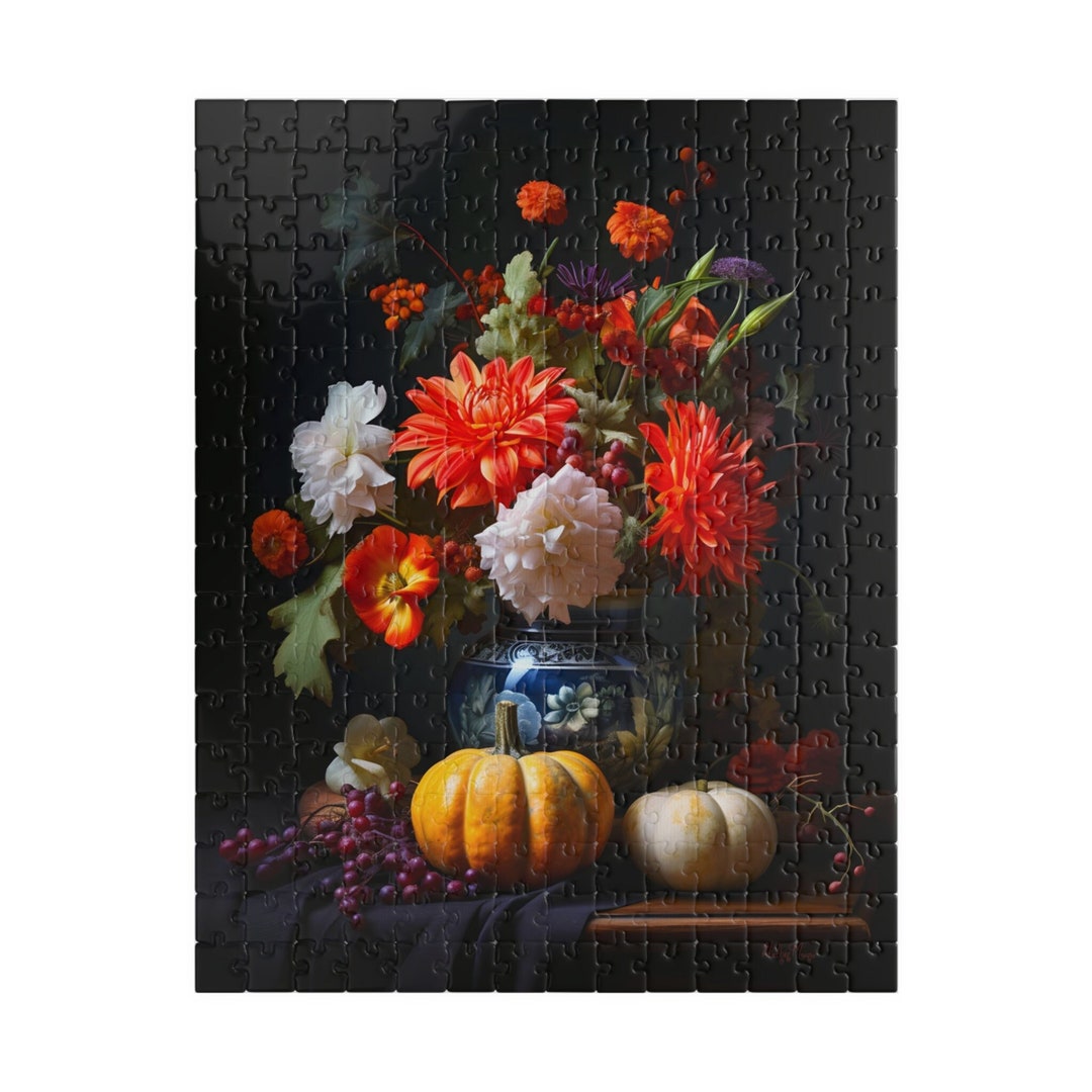 Floral Jigsaw Puzzle Autumn Puzzle Box, 1000 Piece Puzzle, Botanical ...