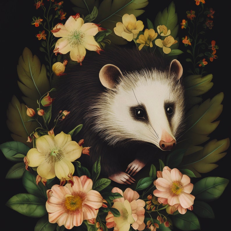 Dark Cottagecore Satin Poster Opossum Artwork Moody Wildlife - Etsy