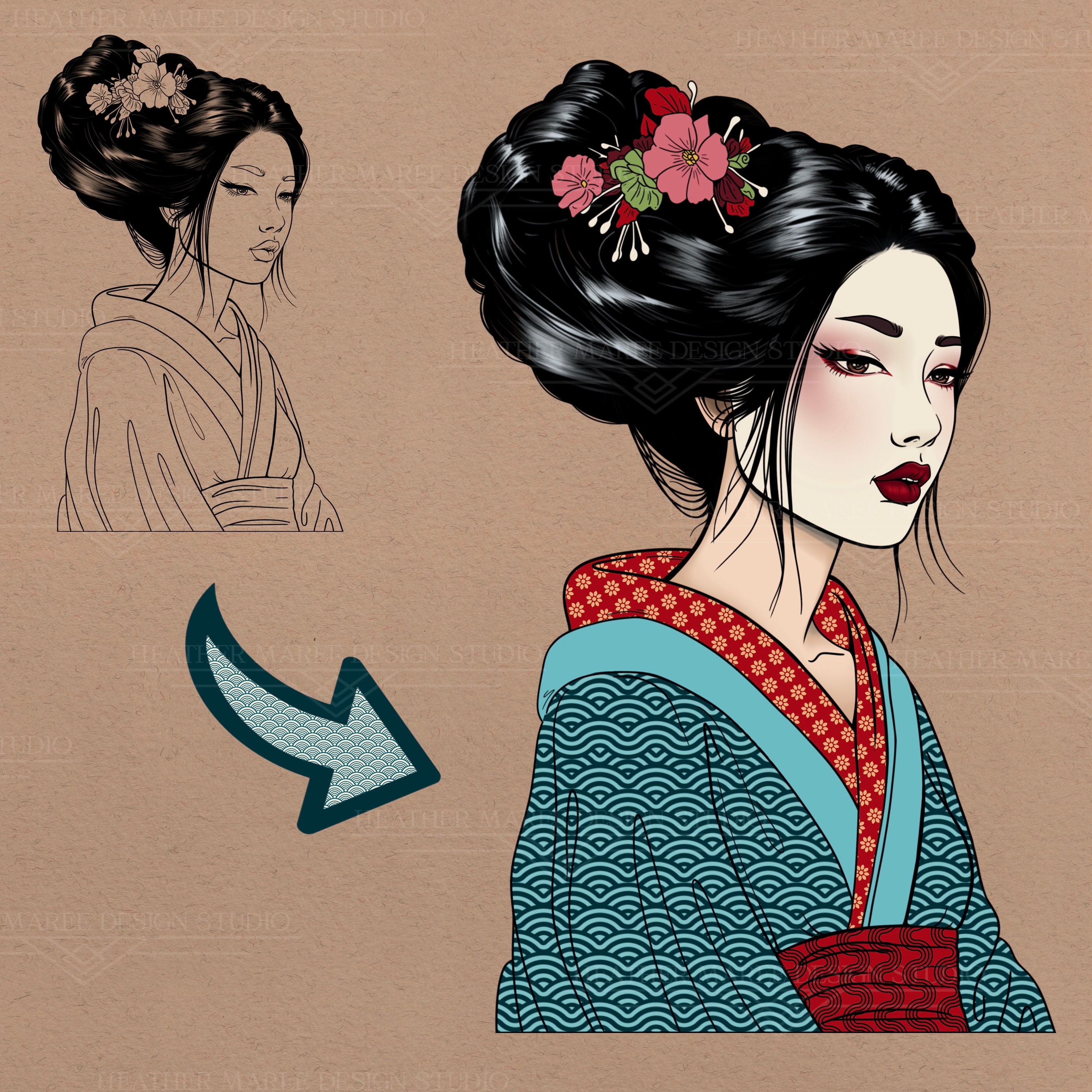 Geisha Stamps for Procreate Japanese Procreate Brushes Asian - Etsy