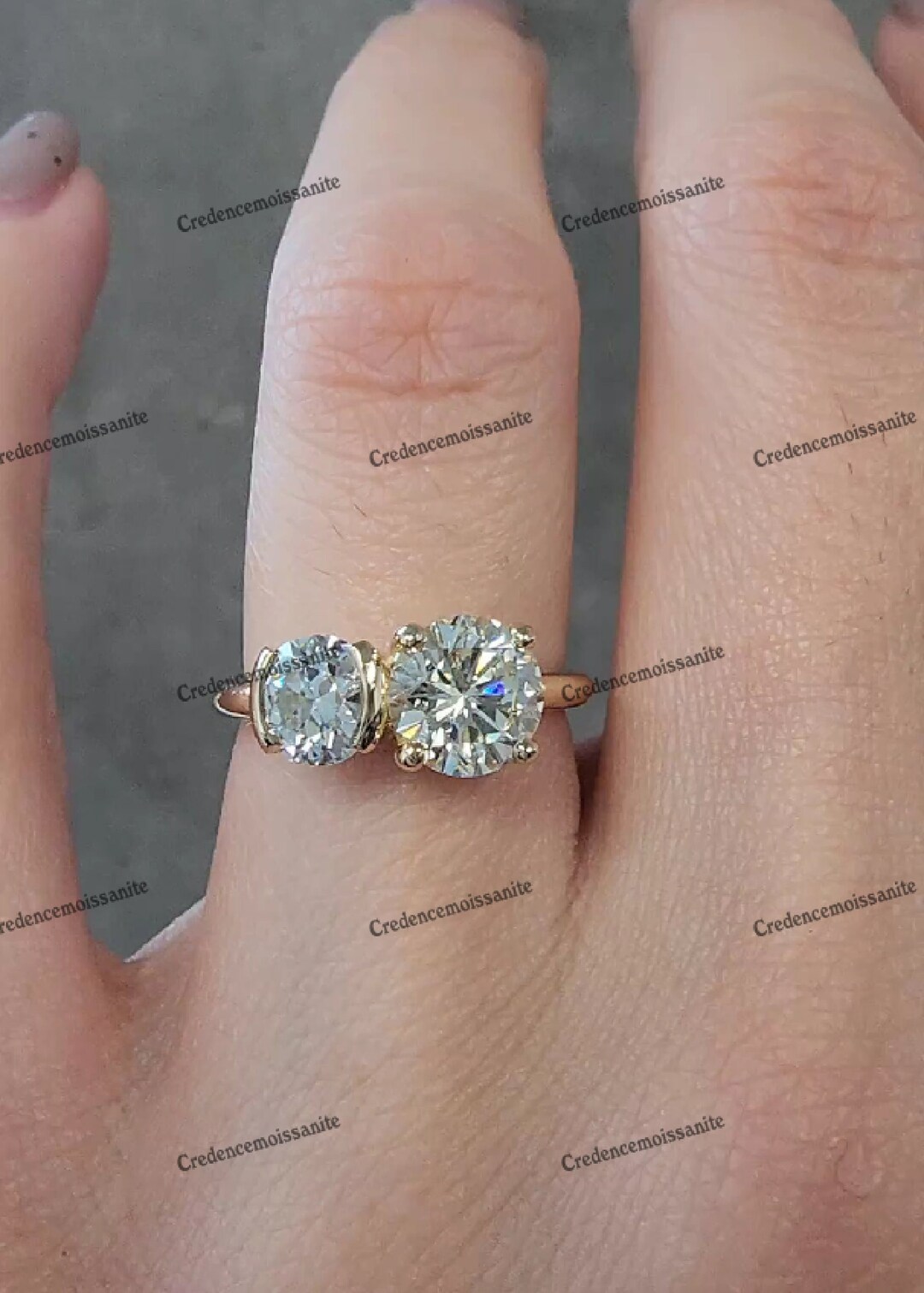 Two Stone Moissanite Ring Two Diamond Engagement Ring 2.23 CTW Round ...