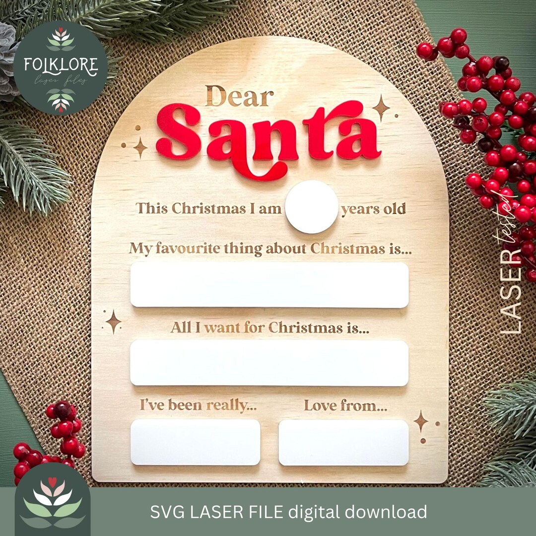 Dear Santa Board SVG | Christmas Laser Cut File | Kids Wish List Sign ...