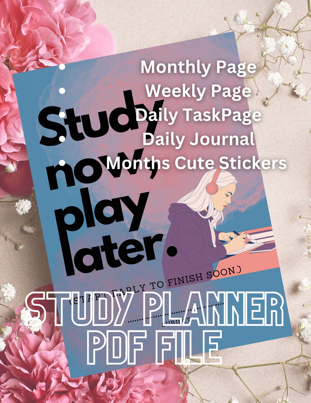 Cute Study Planner | Printable Design | PDF FILE ONLY - Etsy