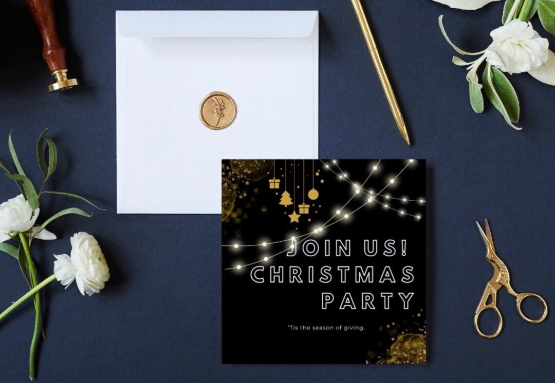 Gold Christmas Invitation Canva Template - Etsy