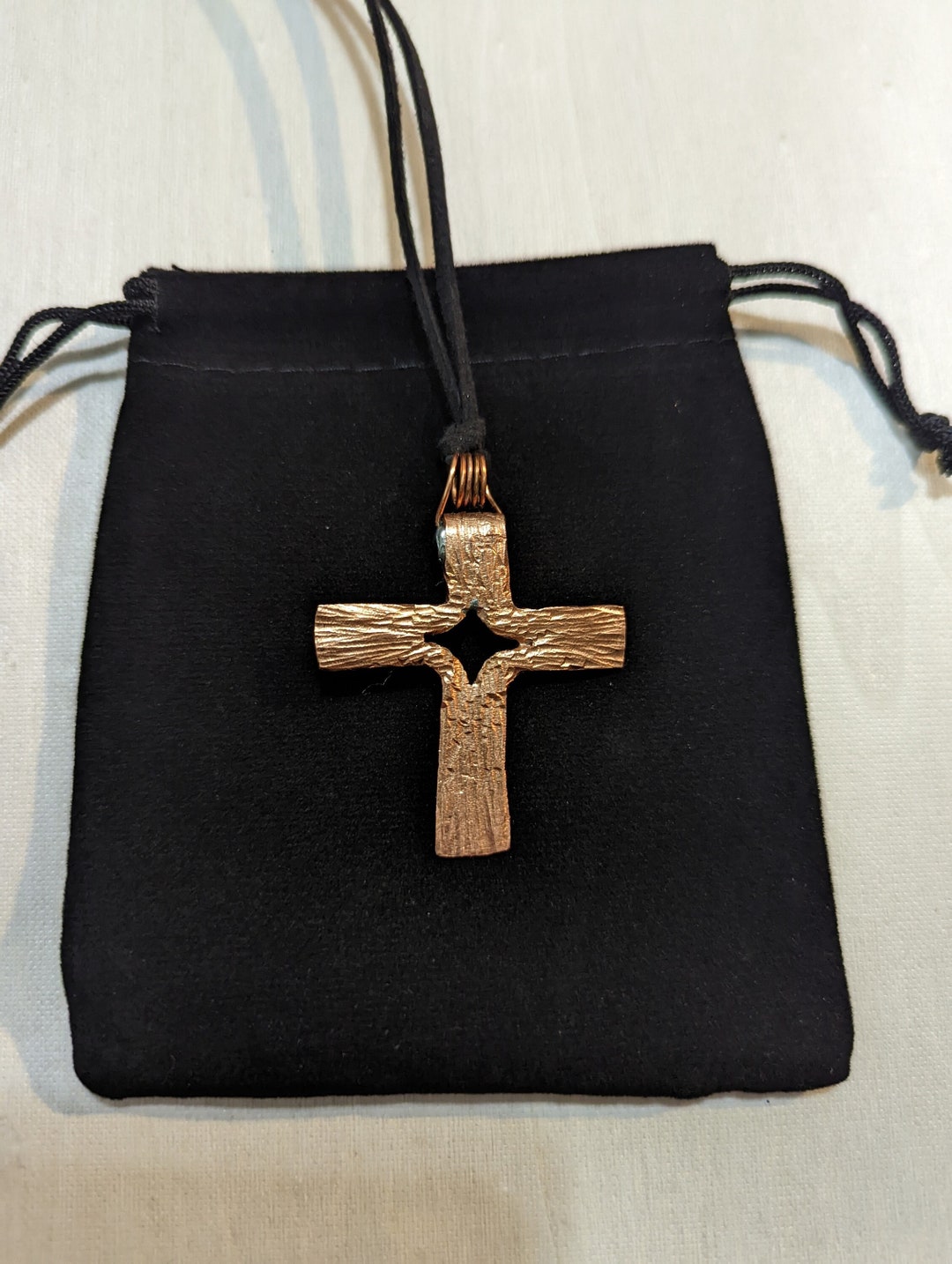 Copper Crucifix Pendant - Wooden Textured - Etsy