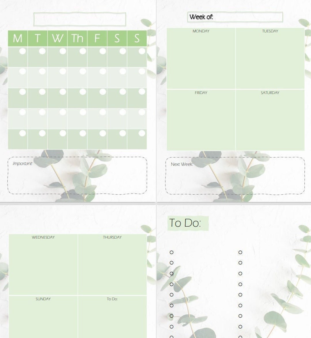 Printable Dateless Planner (theme: Eucalyptus) - Etsy