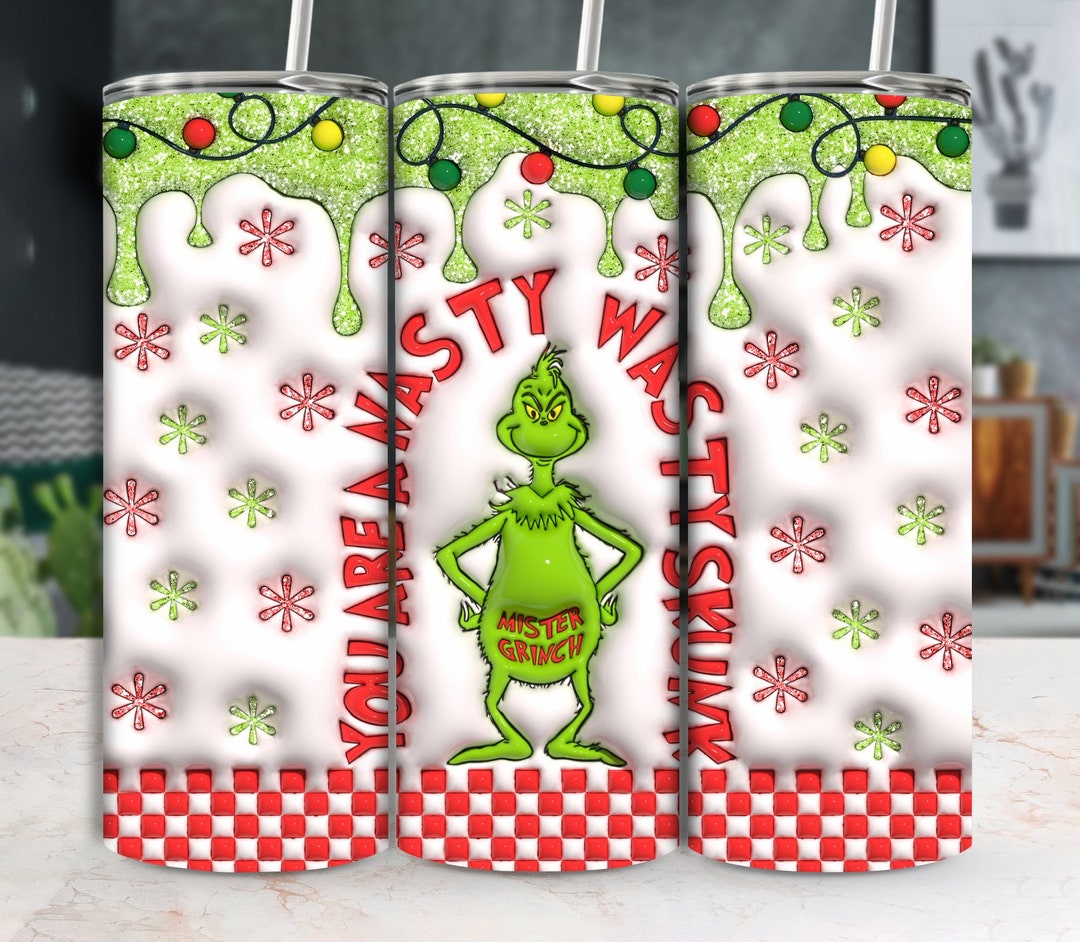 Mr Grinch 3D Puff 20oz Skinny Tumbler Wrap Glitter Cartoon - Etsy