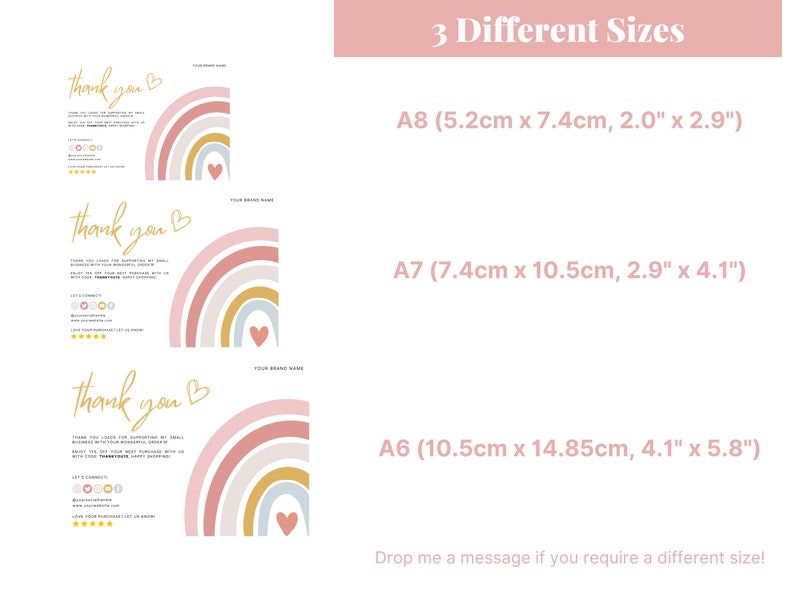 Boho Rainbow Thank You Cards Template Design for Small - Etsy