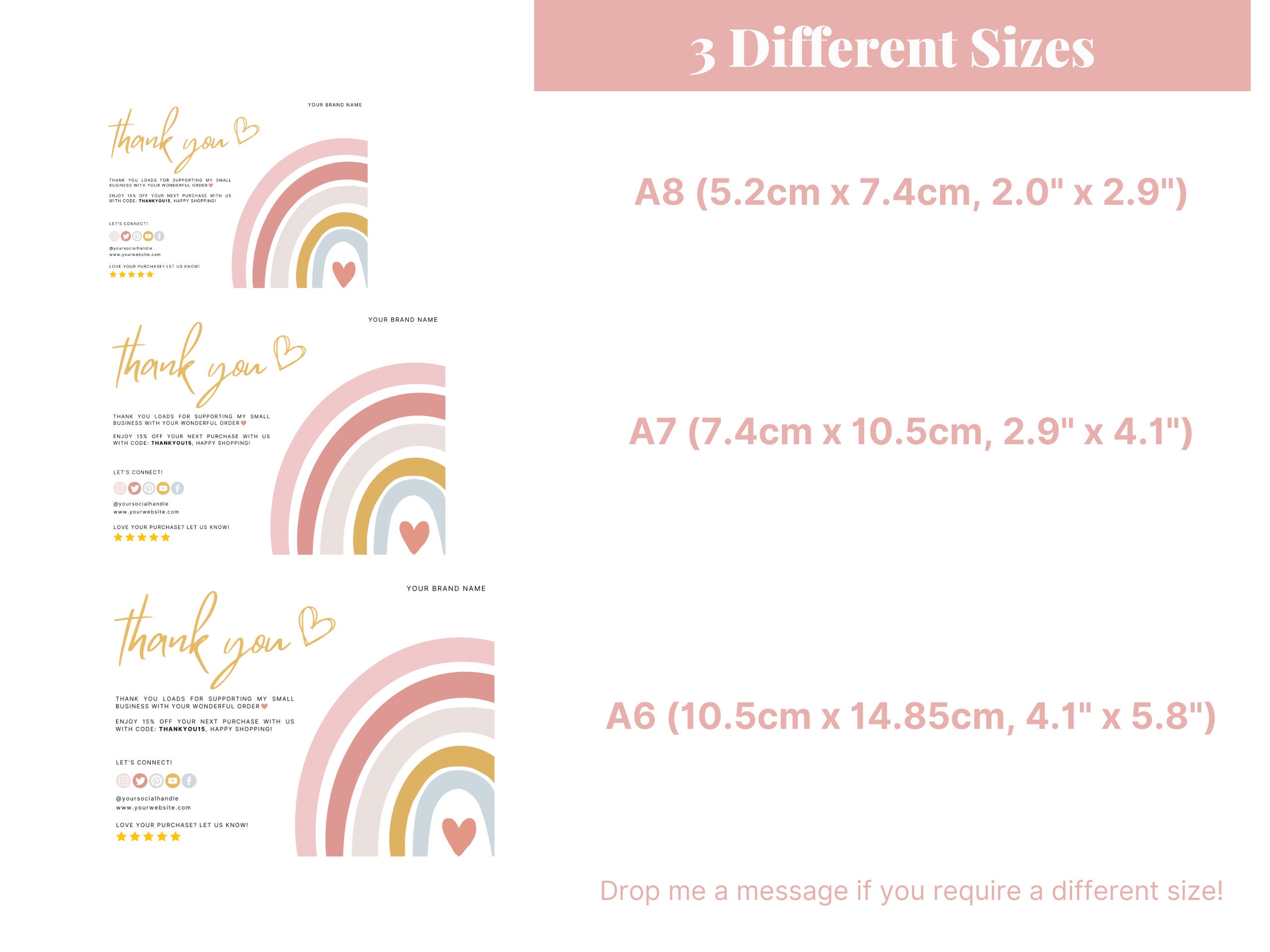 Boho Rainbow Thank You Cards Template Design for Small - Etsy