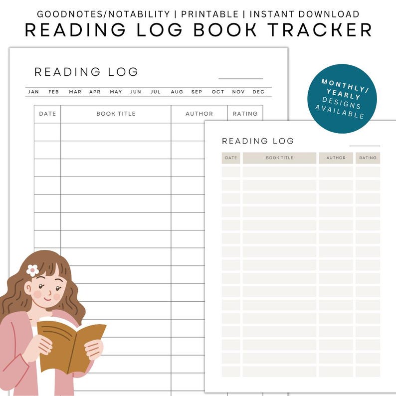 Reading Log Book Tracker Printable/monthly & Yearly Reading Journal ...