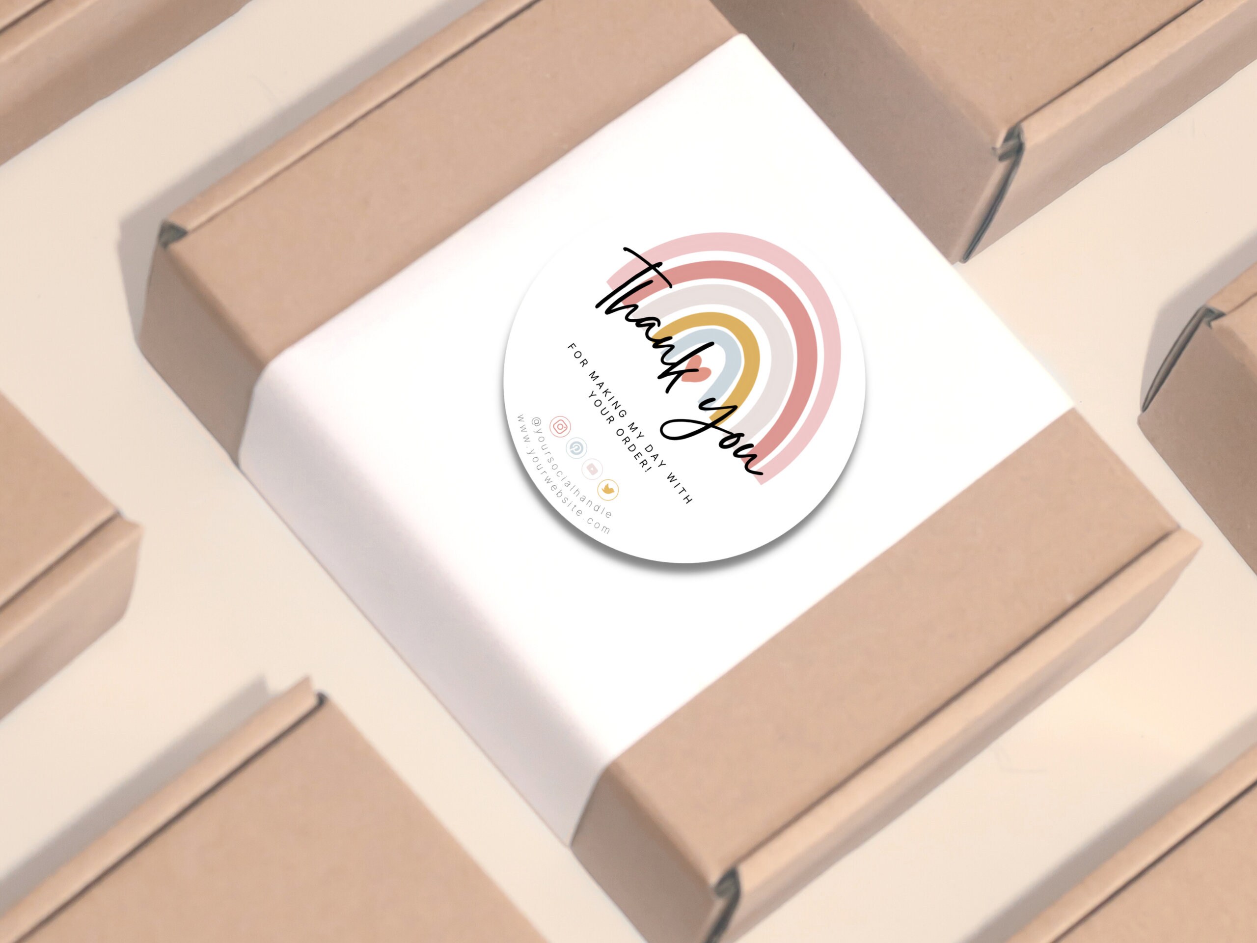 Boho Rainbow Thank You Sticker Label Template for Small Business/diy ...